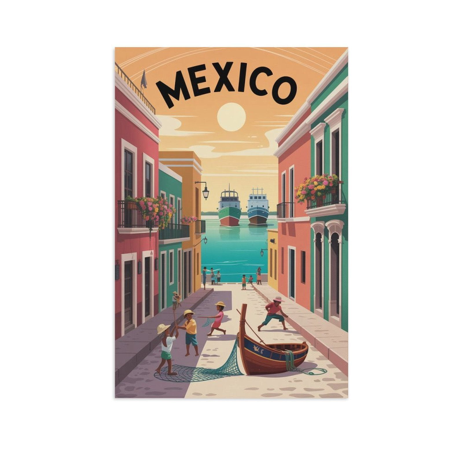 Campeche Retro City Travel Poster with Seaside Charm And Pastel ...