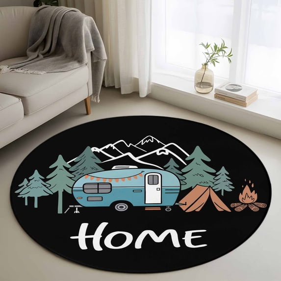 Camper 4FT Round Area Rugs Home Mountain Pine Trees Tent Forest Rustic ...
