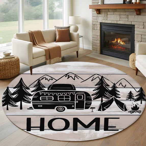Camper 5FT Round Area Rugs for Living Room Mountain Pine Trees Tent ...