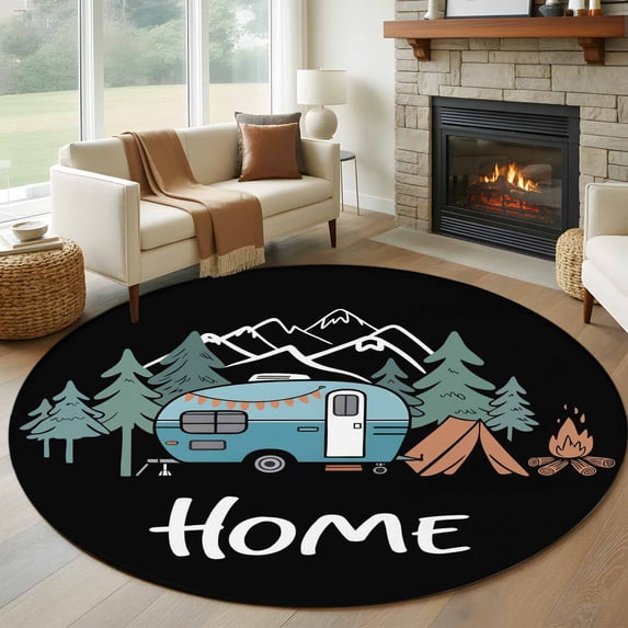 Camper 6FT Round Area Rugs for Living Room Home Mountain Pine Trees ...