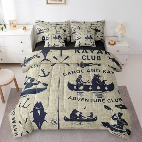 Camper 7 Piece Bedding Set King for Kids Child,Kayak Lake House Decor ...