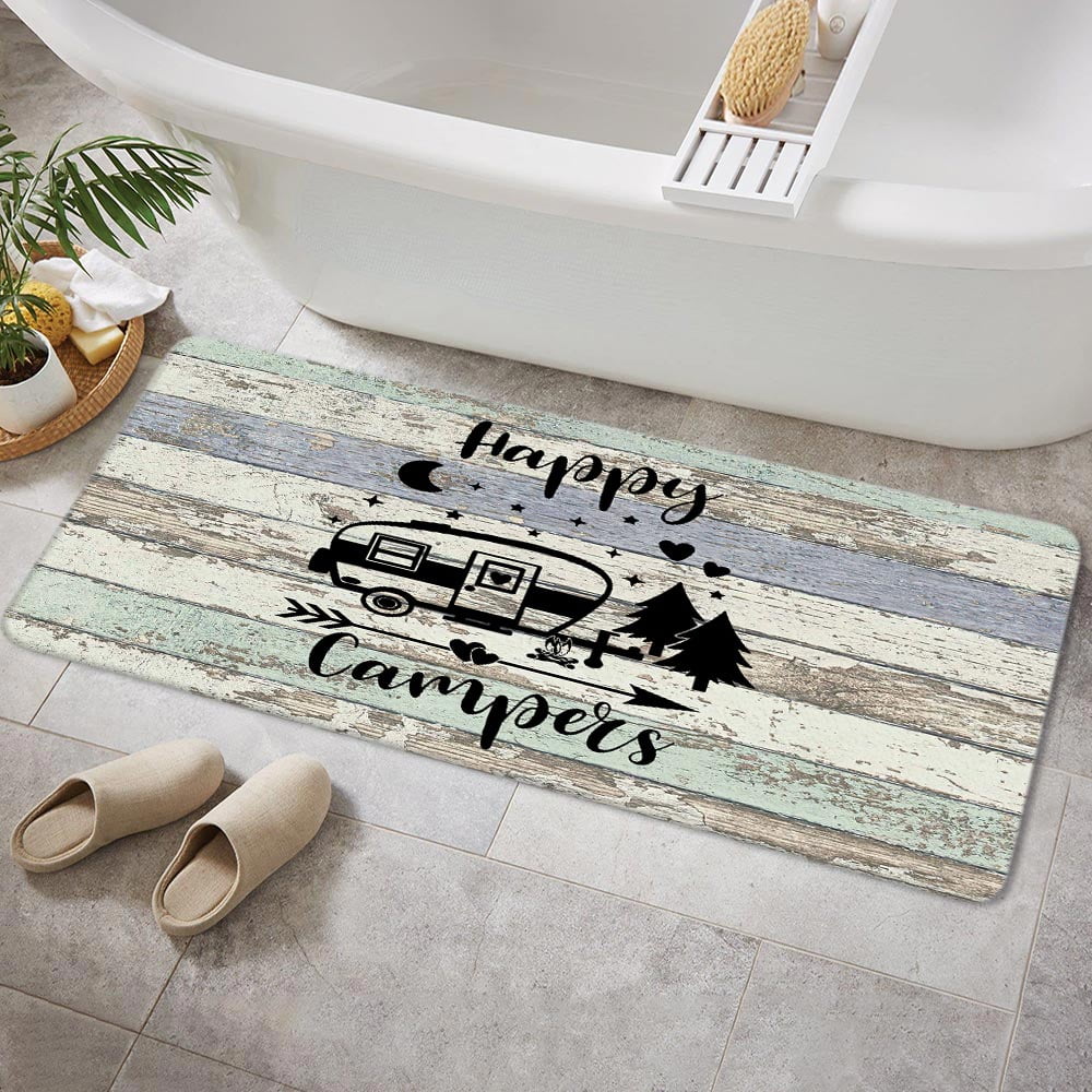 Camper Bathroom Rugs Soft Bath Rugs Non Slip, Happy Camper RV Rustic ...