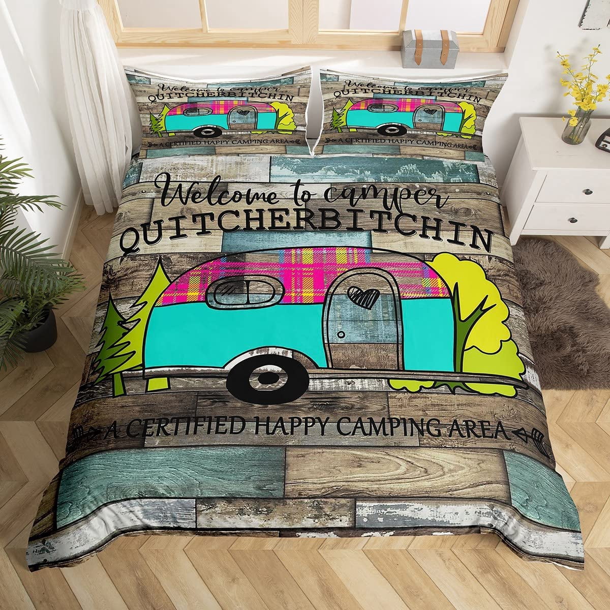 Camper Bedding Set, Vintage Camp Travel Car Duvet Cover for Kids Child ...