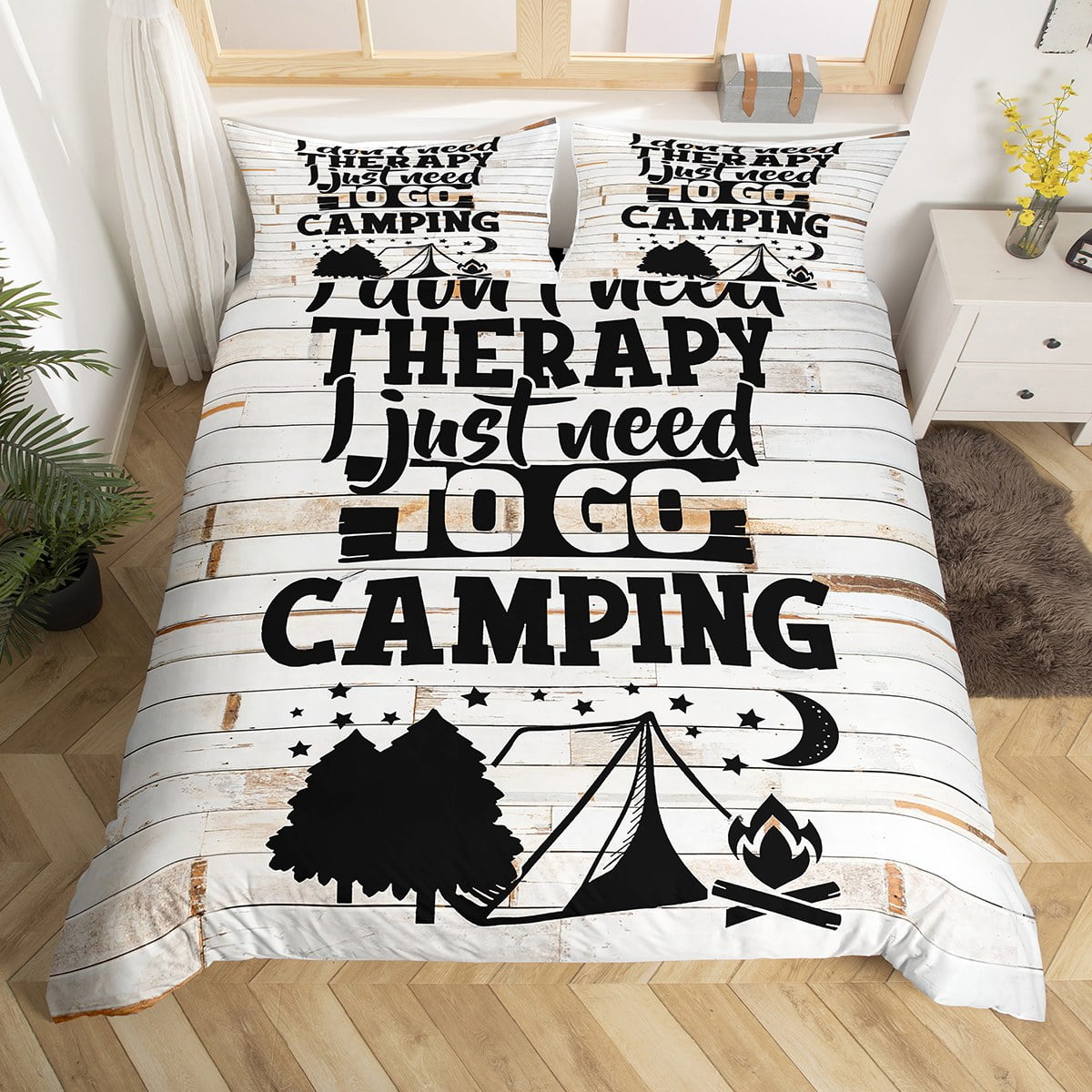 Camper Bedding Set Wood Backdrop Camp Travel Car Comforter Cover ...
