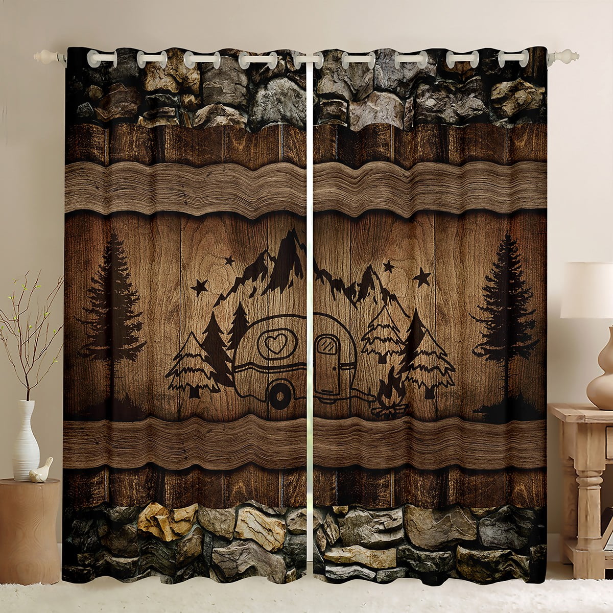 Camper Car 30%-50% Blackout Curtains 104x63 Happy Camping Curtains ...