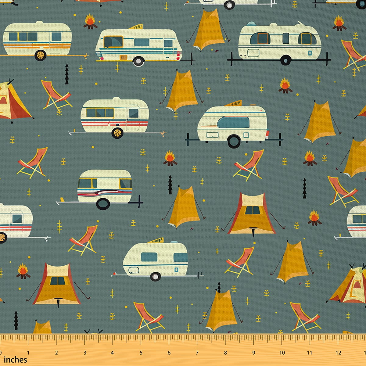 Camper Car Upholstery Fabric,happy camping Fabric By The Yard,Camp ...