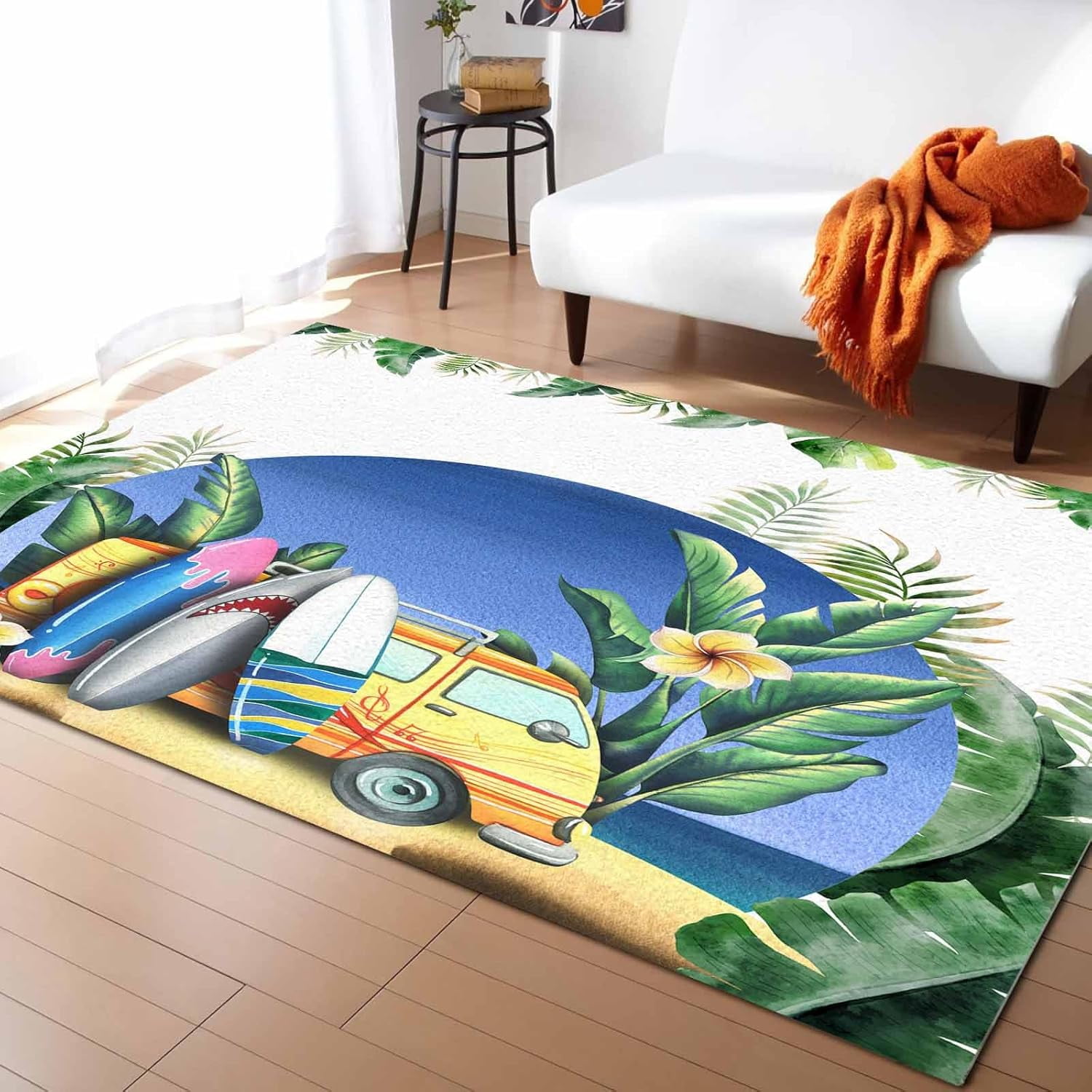Camper Coastal Surfing Area Rug for Living Room Rectangular Indoor ...