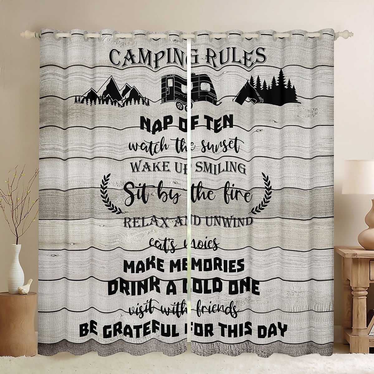 Camper Curtains, Happy Camping Curtains & Drapes Rv Decorations For ...