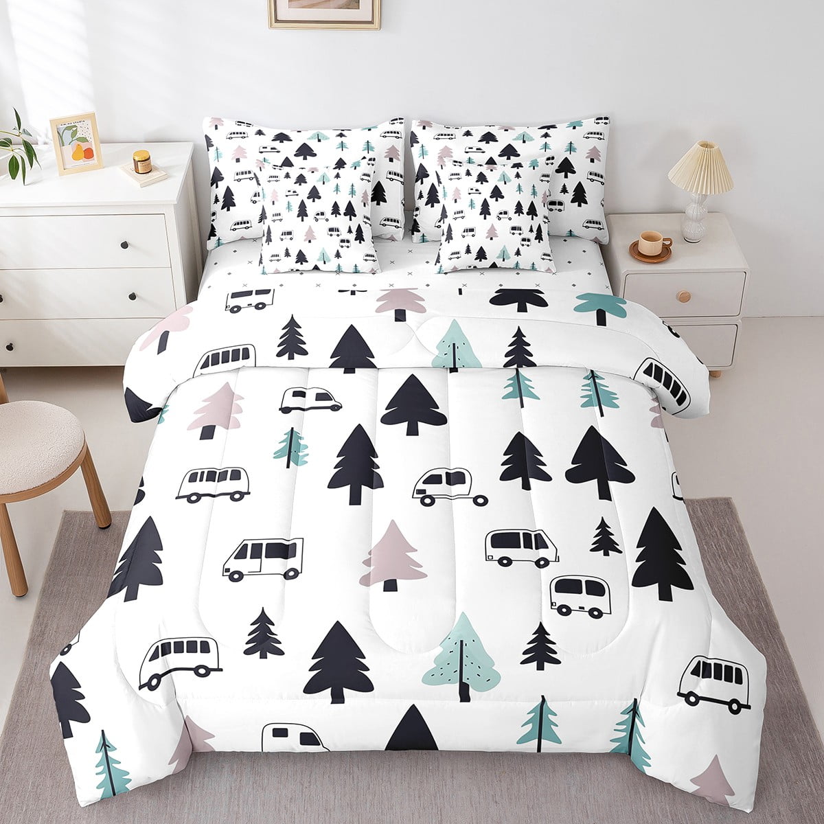 Camper Decor Bed in a Bag Queen Comforter Set 7 Piece,Happy Camping ...