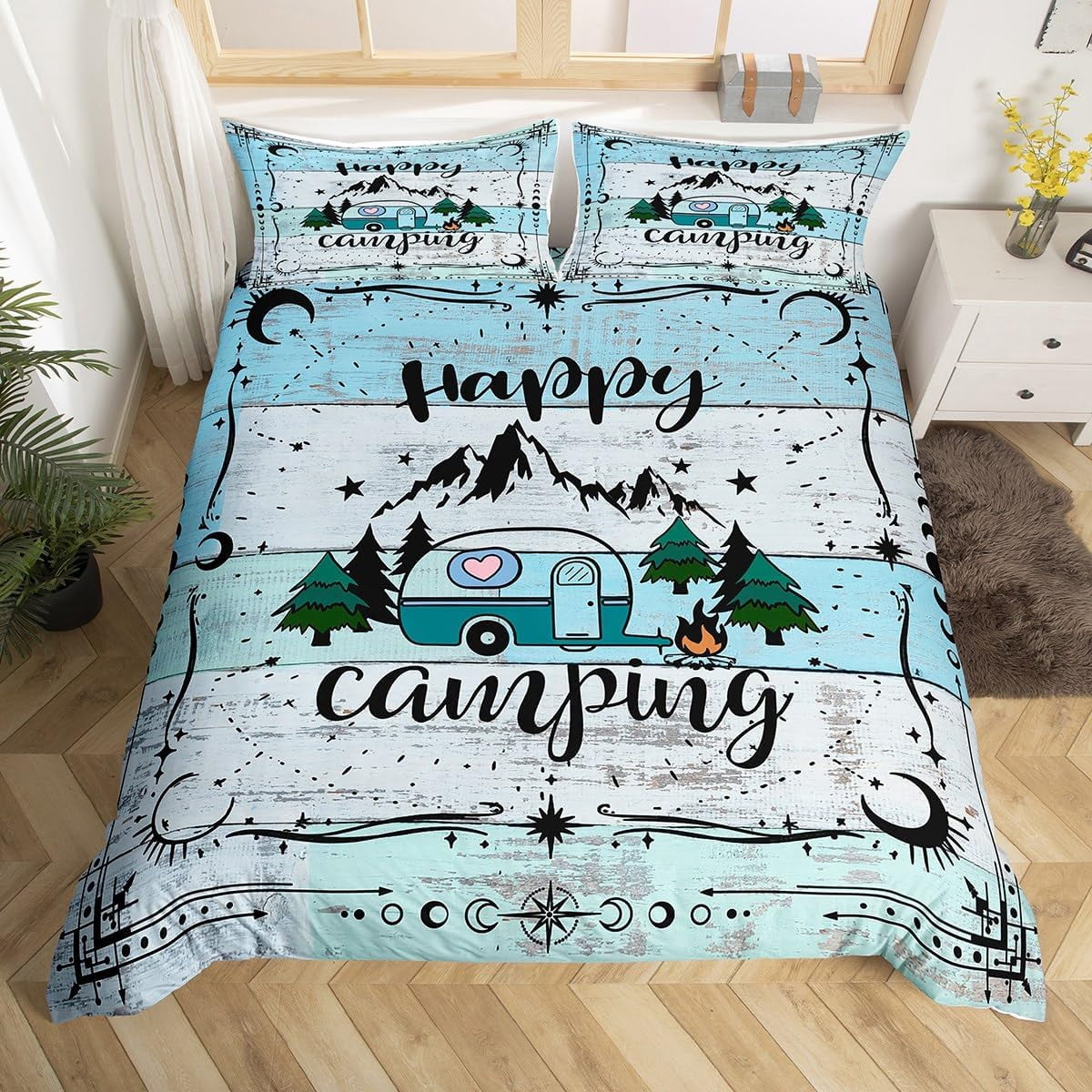 Camper Decor Bedding Sets for Boys, Happy Camping Comforter Cover Lodge ...