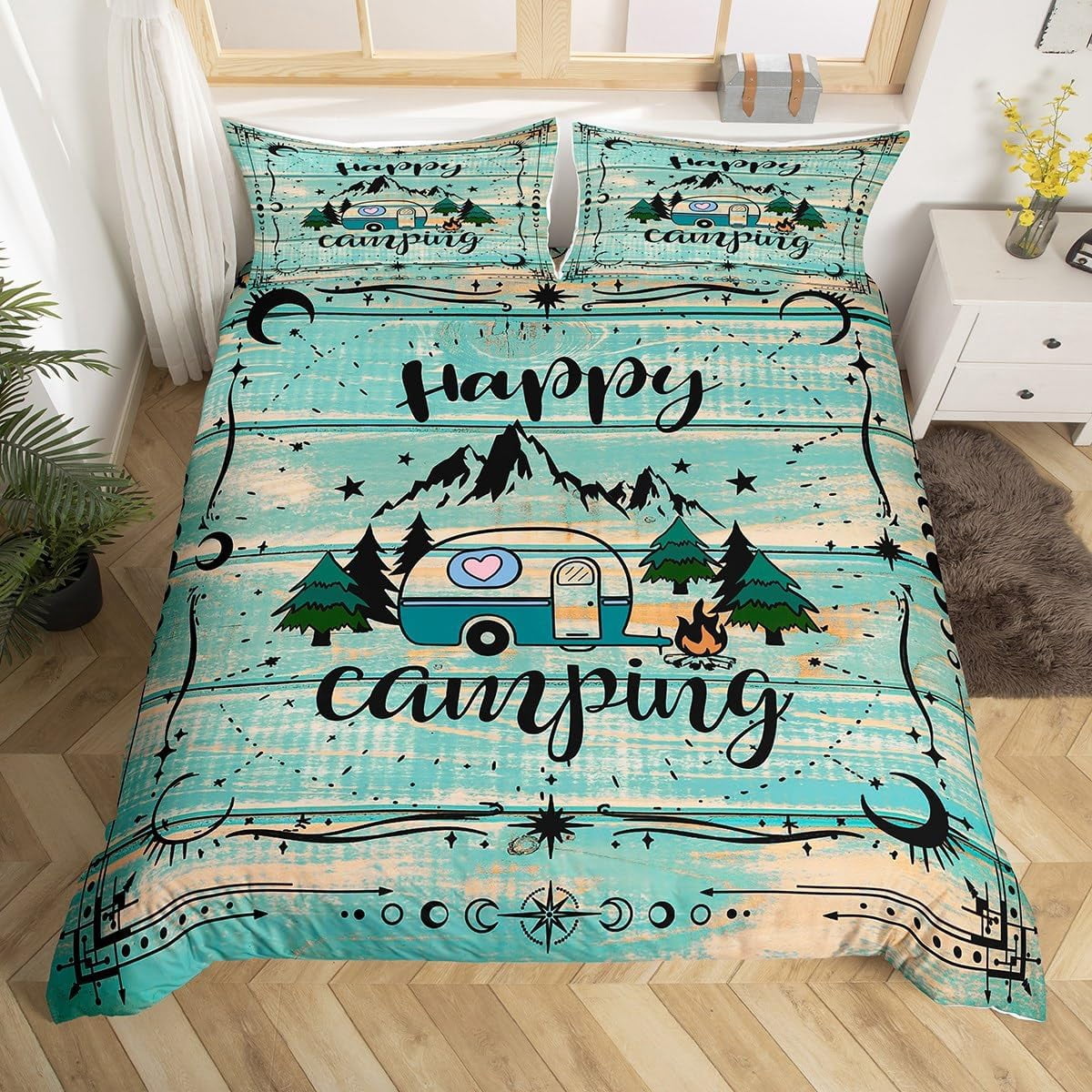 Camper Decor Bedding Sets for Boys, Happy Camping Comforter Cover Lodge ...