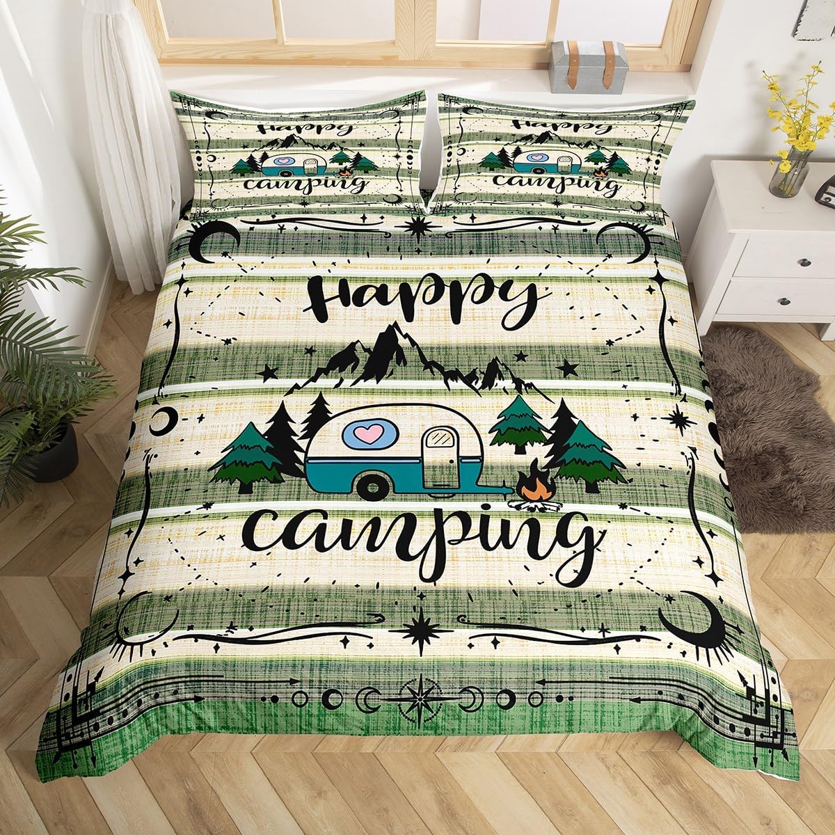 Camper Decor Bedding Sets for Girls, Happy Camping Comforter Cover ...