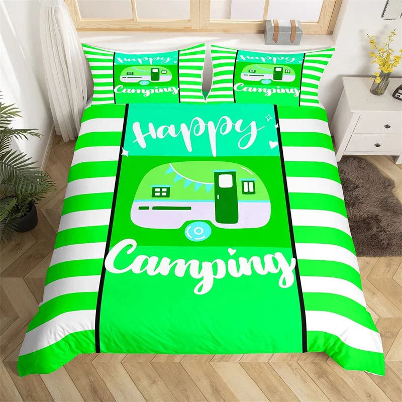 Camper Duvet Cover Farmhouse Style Happy Camping Bedding Set Colorful ...