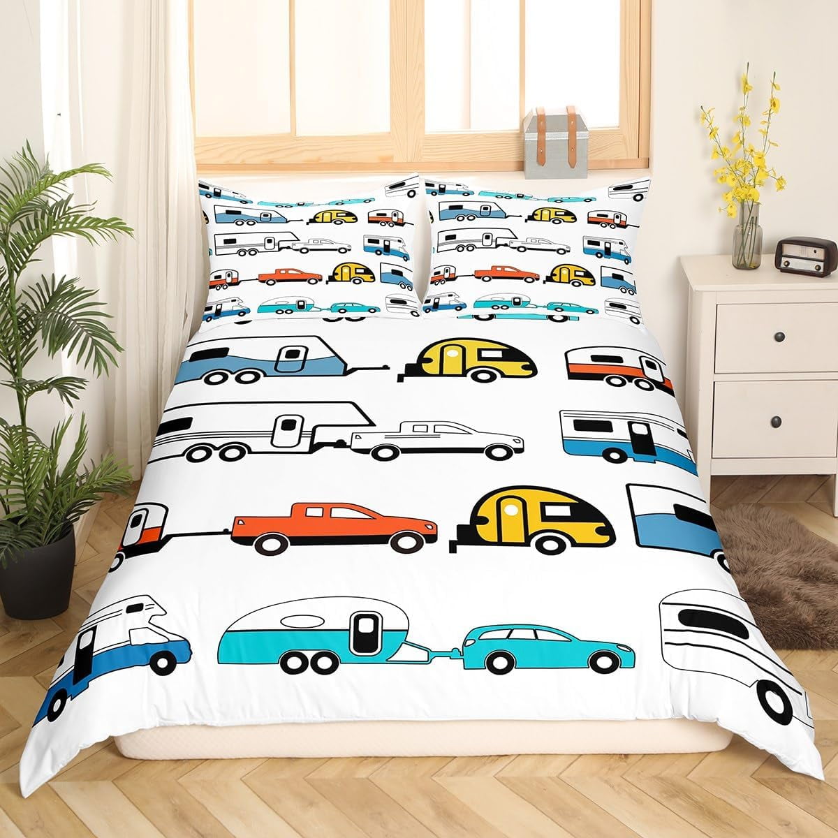 Camper Duvet Cover Full, Happy Camping Bedding Set for Kids Boys Girls ...