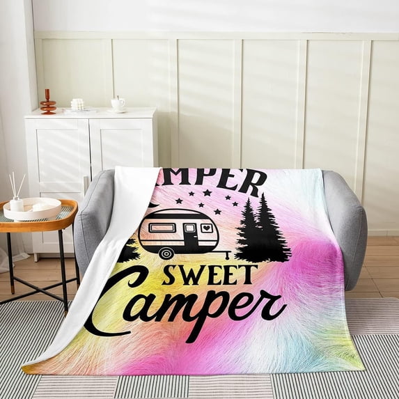 Camper Flannel Throw Blanket Kids Farmhouse Camping Fleece Throw ...