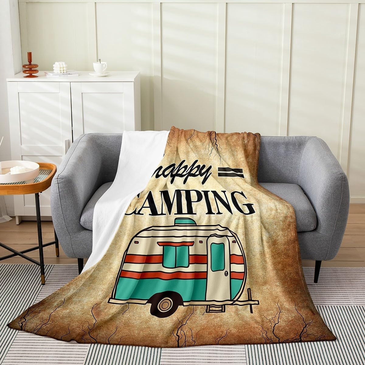 Camper Fleece Throw Blanket Kids Famhouse Camping Flannel Throw Blanket ...