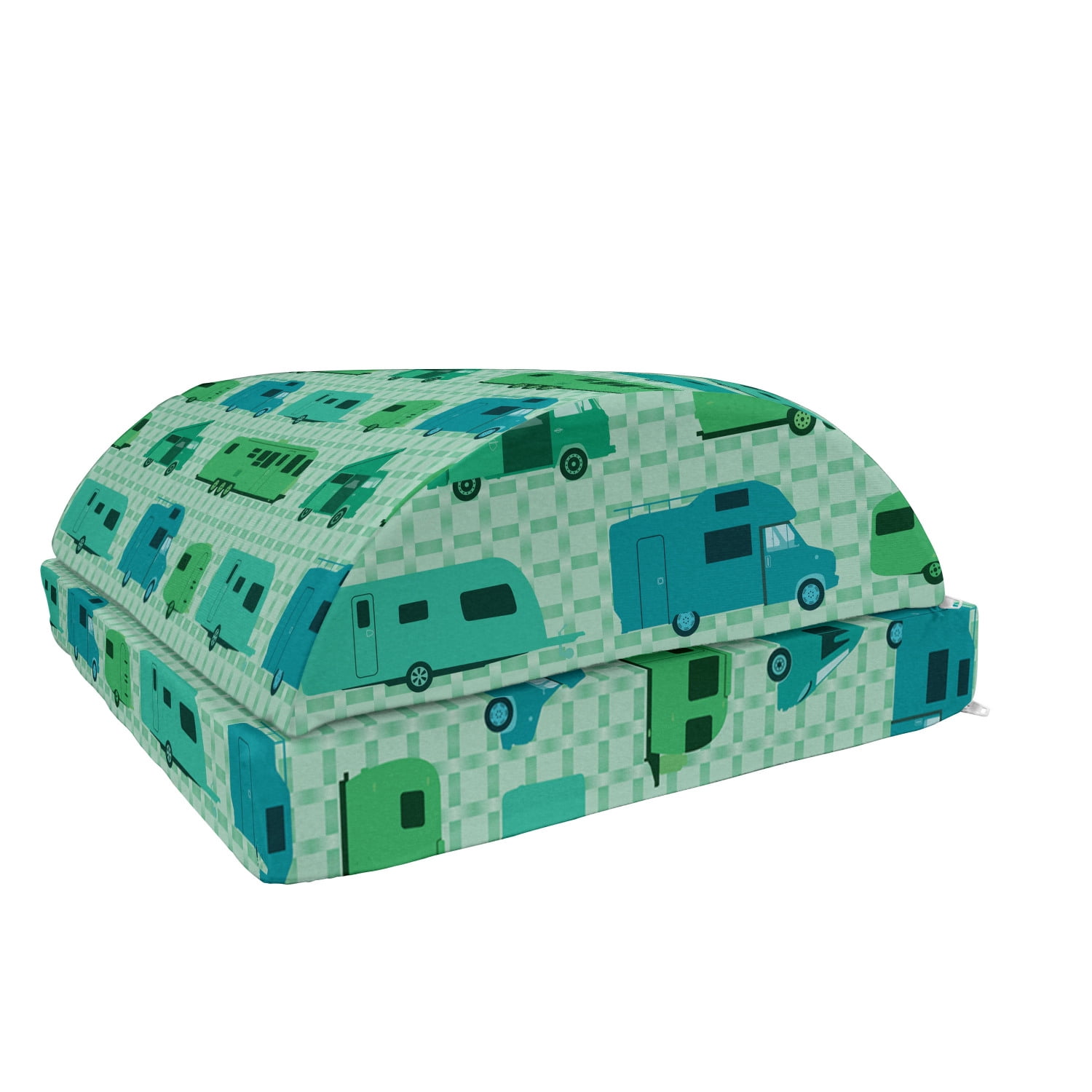 Camper Foot Rest, Grid Style Squares Background with Various Caravan ...