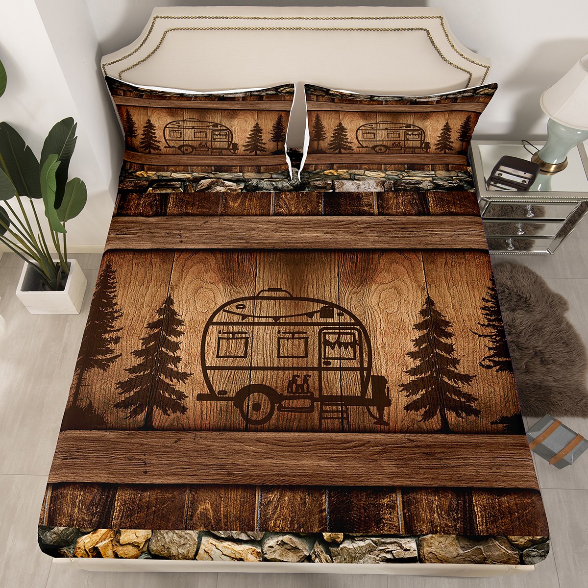 Camper Full Sheets Vintage Farmhouse Bed Sheets, Happy Camping Fitted ...