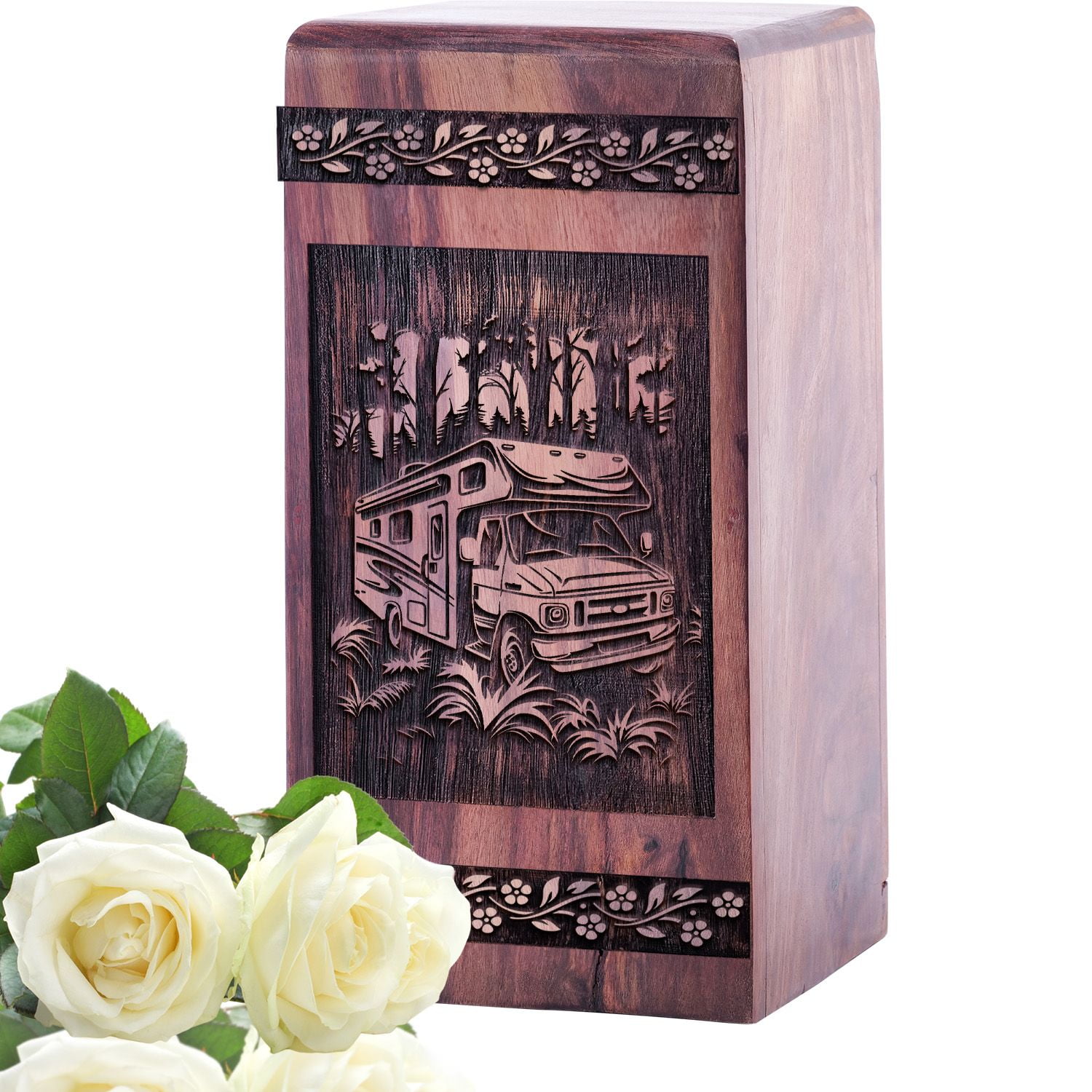 Camper In Wood Urn - Large Urns For Human Ashes - Wooden Urn For Ashes ...