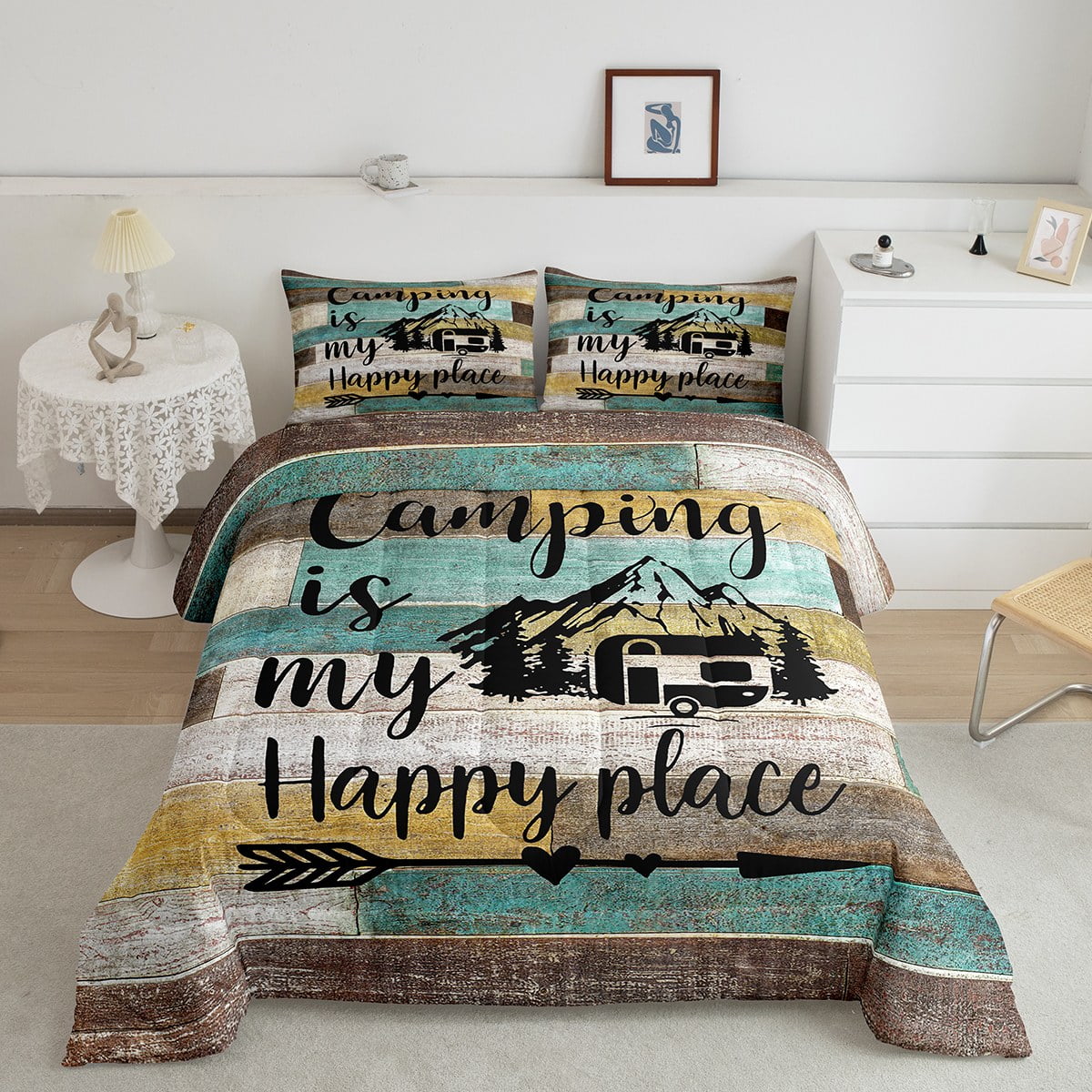 Camper King Comforter Set for Adult,Camping Themed Bedding for Travel ...