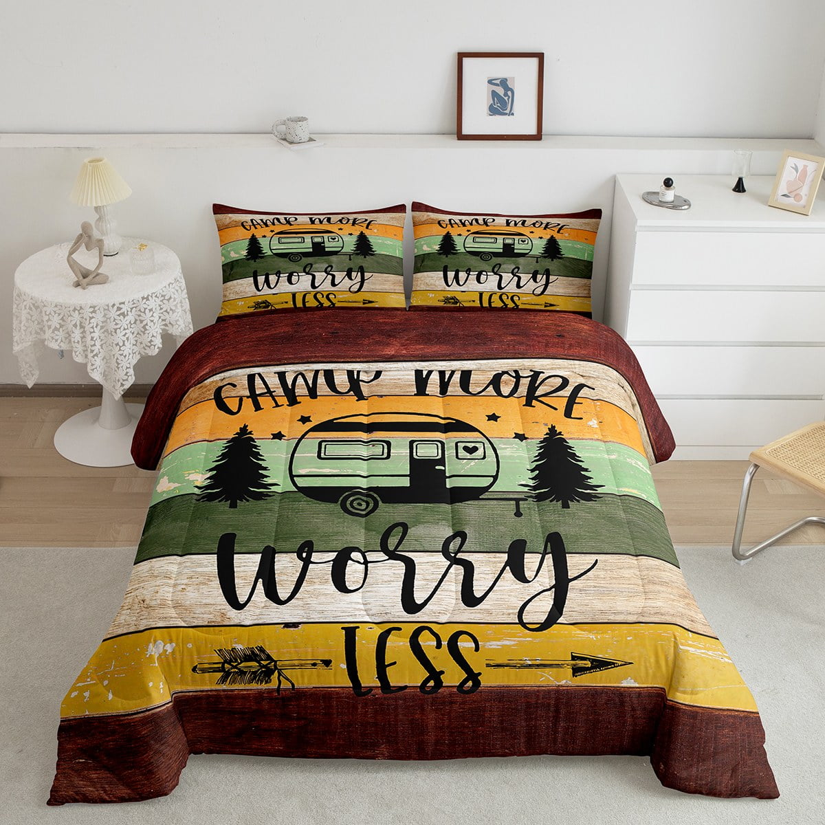 Camper King Comforter Set for Women,Camping Themed Bedding for Travel ...