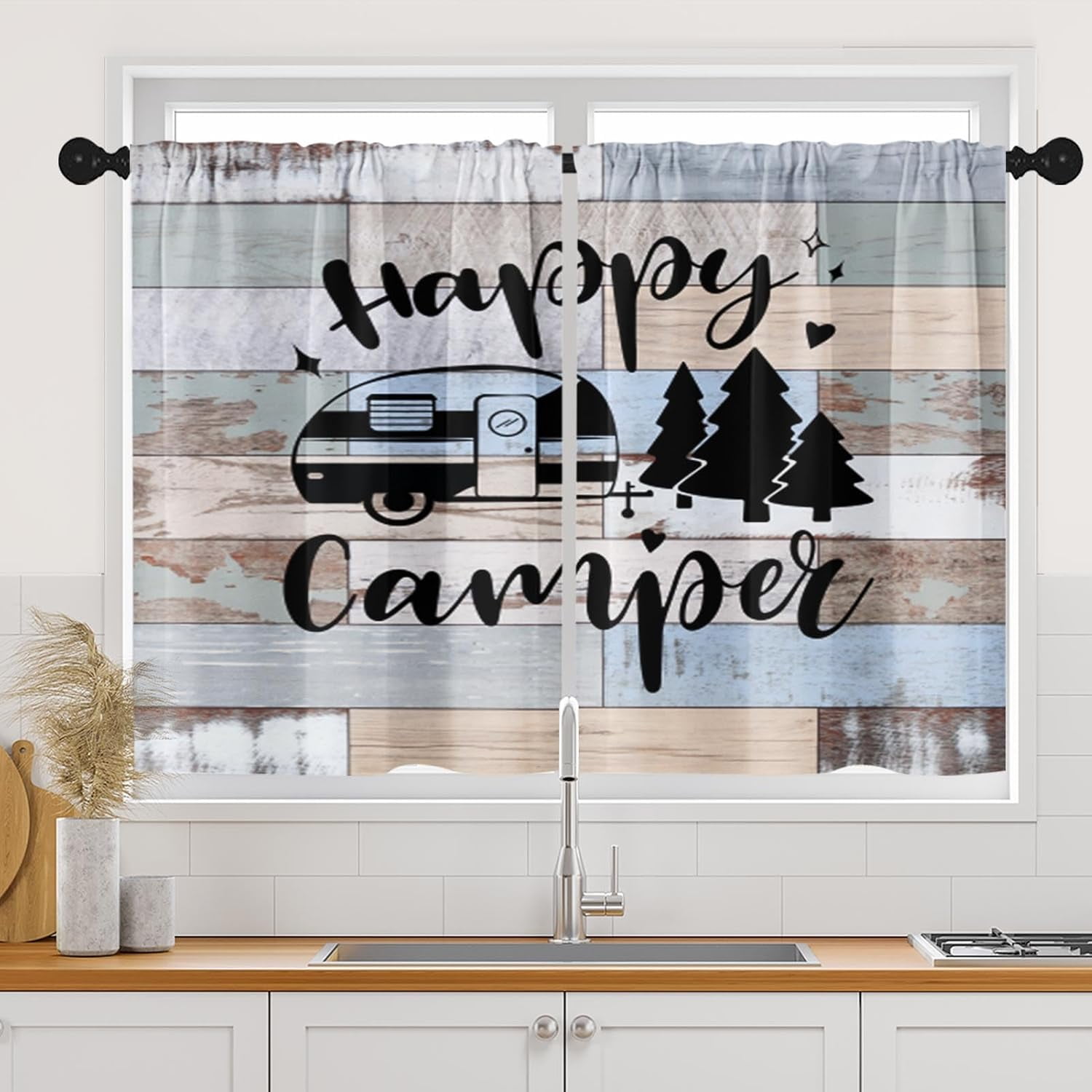 Camper Kitchen Curtains RV Window Curtains Over Sink Set of 2, Camping ...