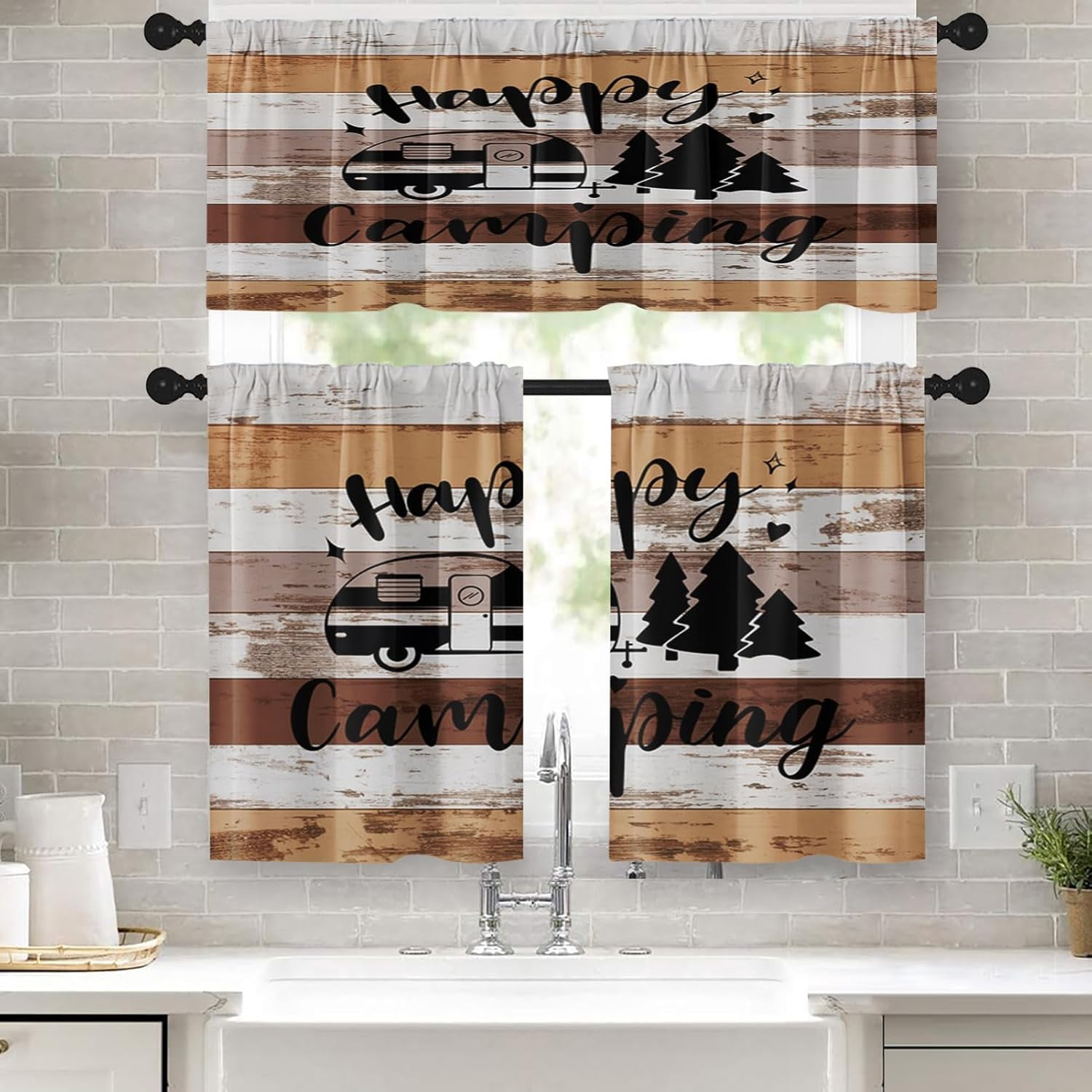 Camper Kitchen Curtains RV Window Curtains Valance and Tier Set 36 Inch ...