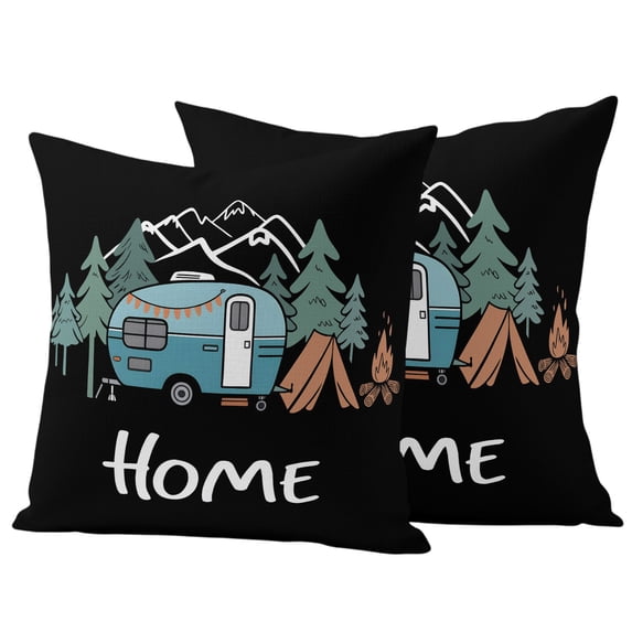 Camper Outdoor Pillow Covers Set of 2 Home Mountain Pine Trees Tent ...