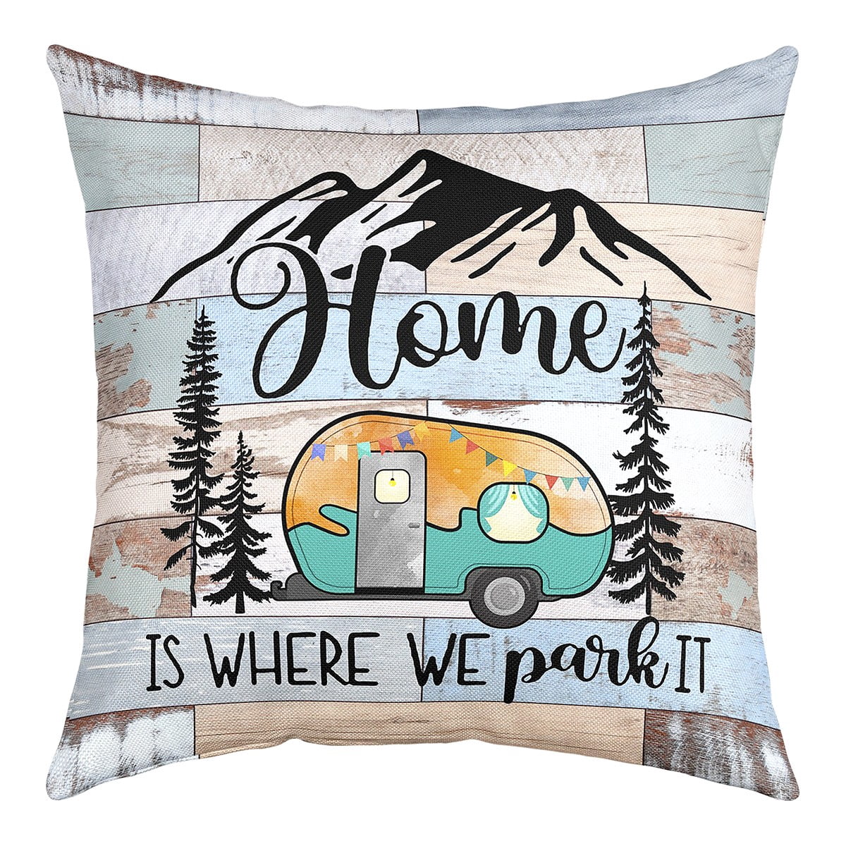 Camper Pillow Cover 16x16 Inch, Rustic Farmstyle Throw Pillow Cover ...