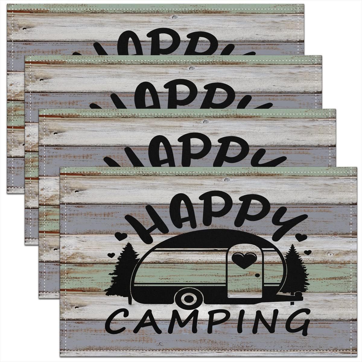 Camper Placemats Happy Camping Washable Fabric Table Mats Placemat RV ...