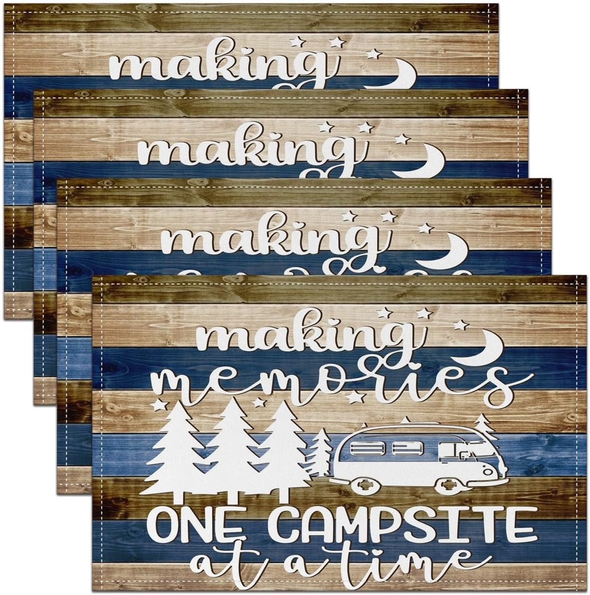 Camper Placemats Set of 4 12"x18" Happy Camping Placemats for Dining ...
