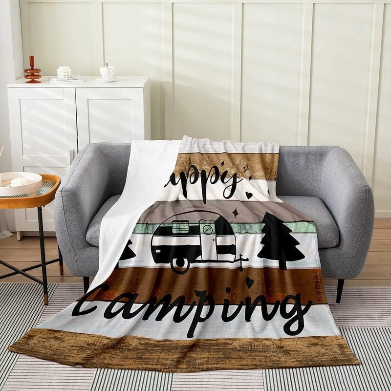 Camper Plush Throw Blanket, Happy Camping All Season Bed Blanket ...