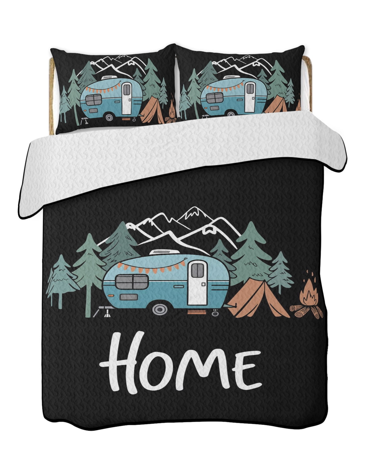 Camper Quilts Bedding Set Twin Size Home Mountain Pine Trees Tent ...