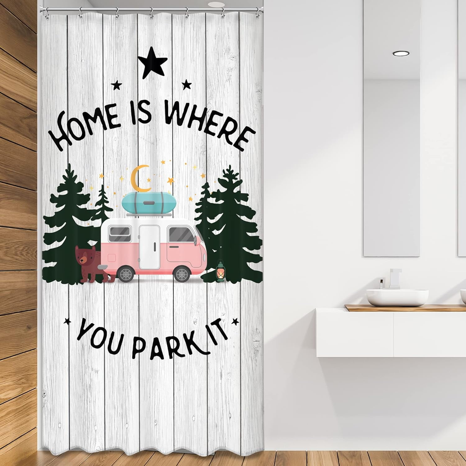 Camper RV Shower Curtain 36x72 Inch Narrow Rustic Farmhouse Camping ...
