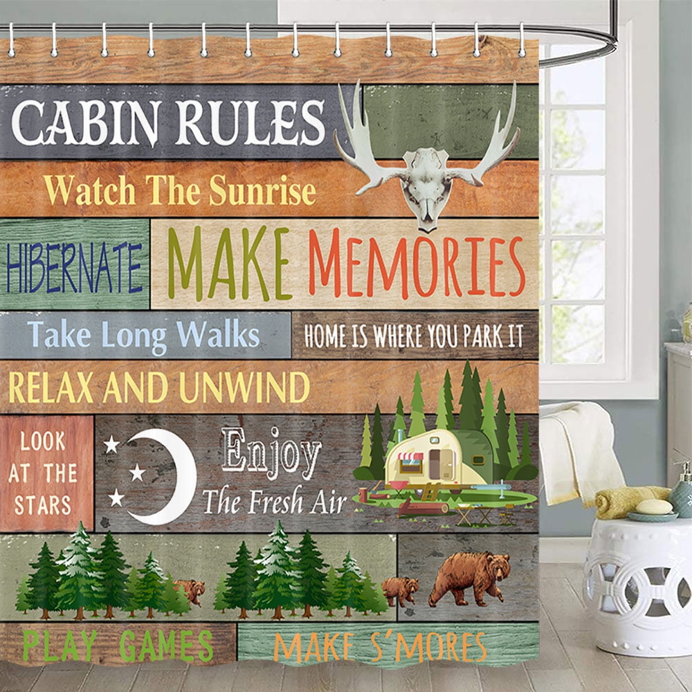 Camper RV Shower Curtain for Travel Trailer Bathroom, Farmhouse Camping ...