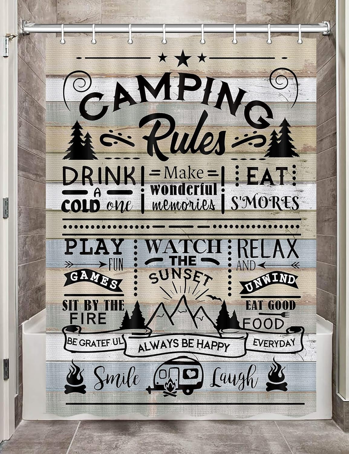 Camper RV Shower Curtain for Travel Trailer Bathroom, Farmhouse Camping ...