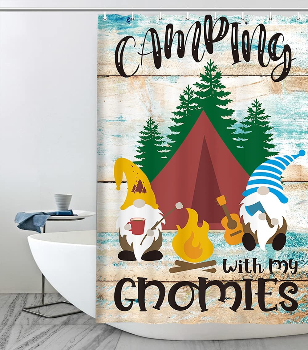 Camper RV Shower Curtains for Bathroom, Farmhouse Camping Gnome Fabric ...