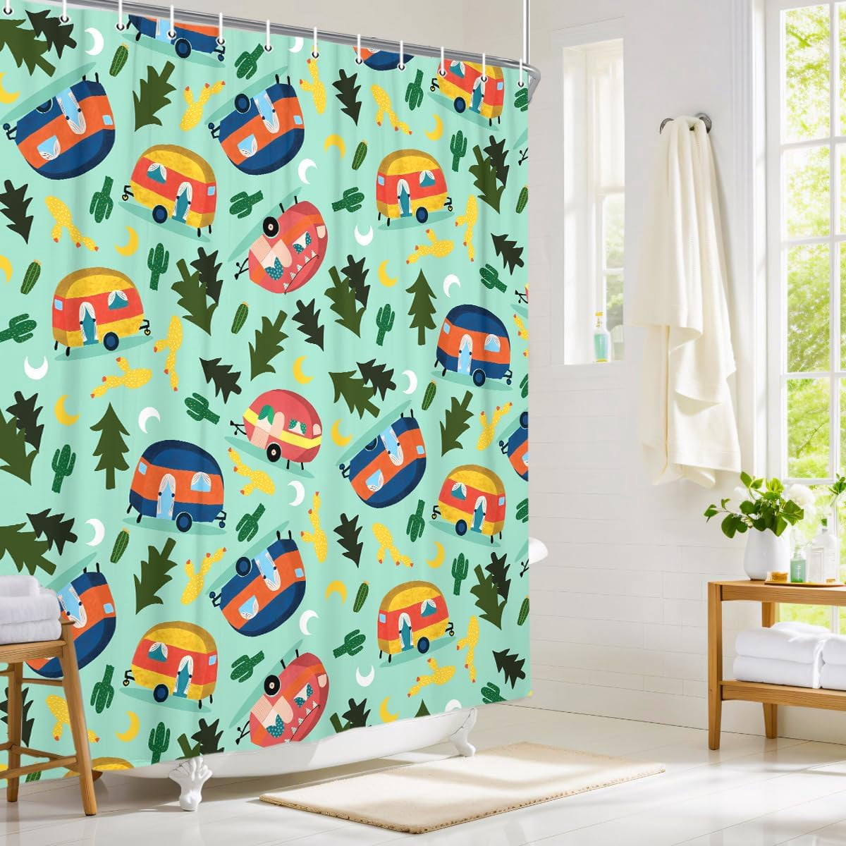 Camper RV Shower Curtains Colorful Fun Camping Shower Curtain ...