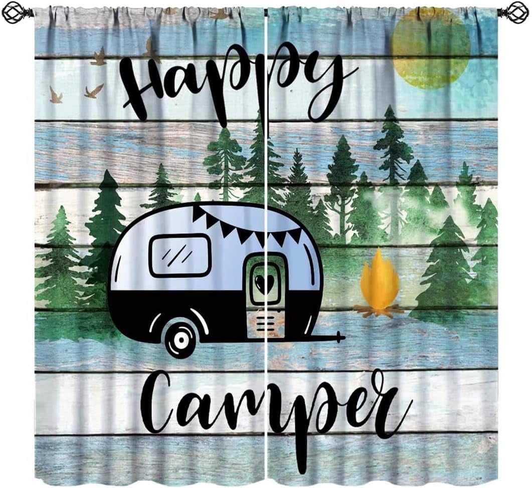 Camper Rv Curtains, Rustic Vintage Wooden Mountains Forest Travel ...
