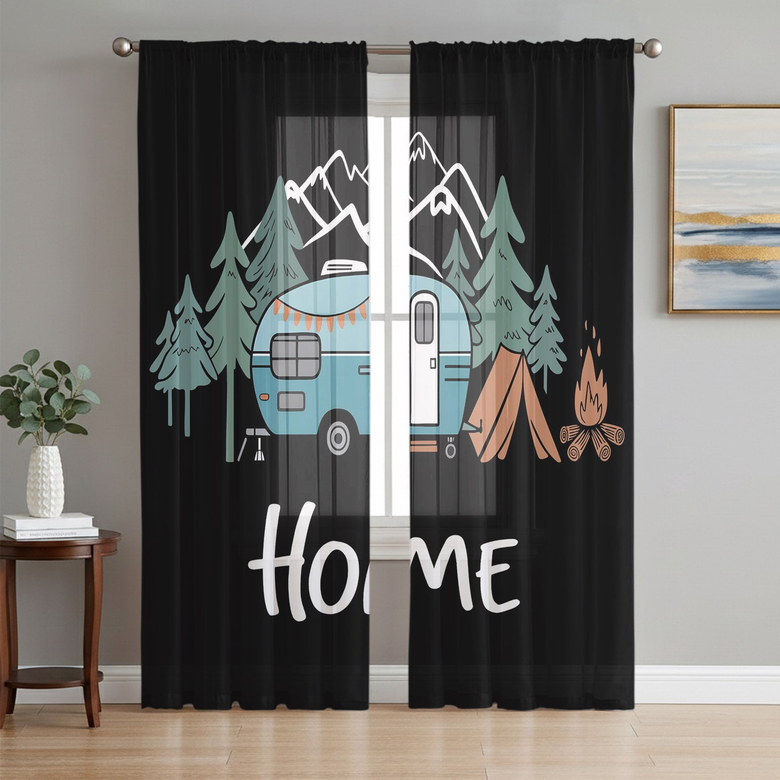 Camper Sheer Curtains for Living Room Bedroom, Home Mountain Pine Trees ...