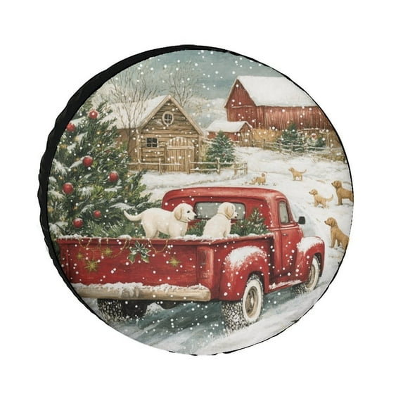Camper Spare Tire Cover 12inch Xmas Tree in Red Truck Cute Dogs Wheel ...