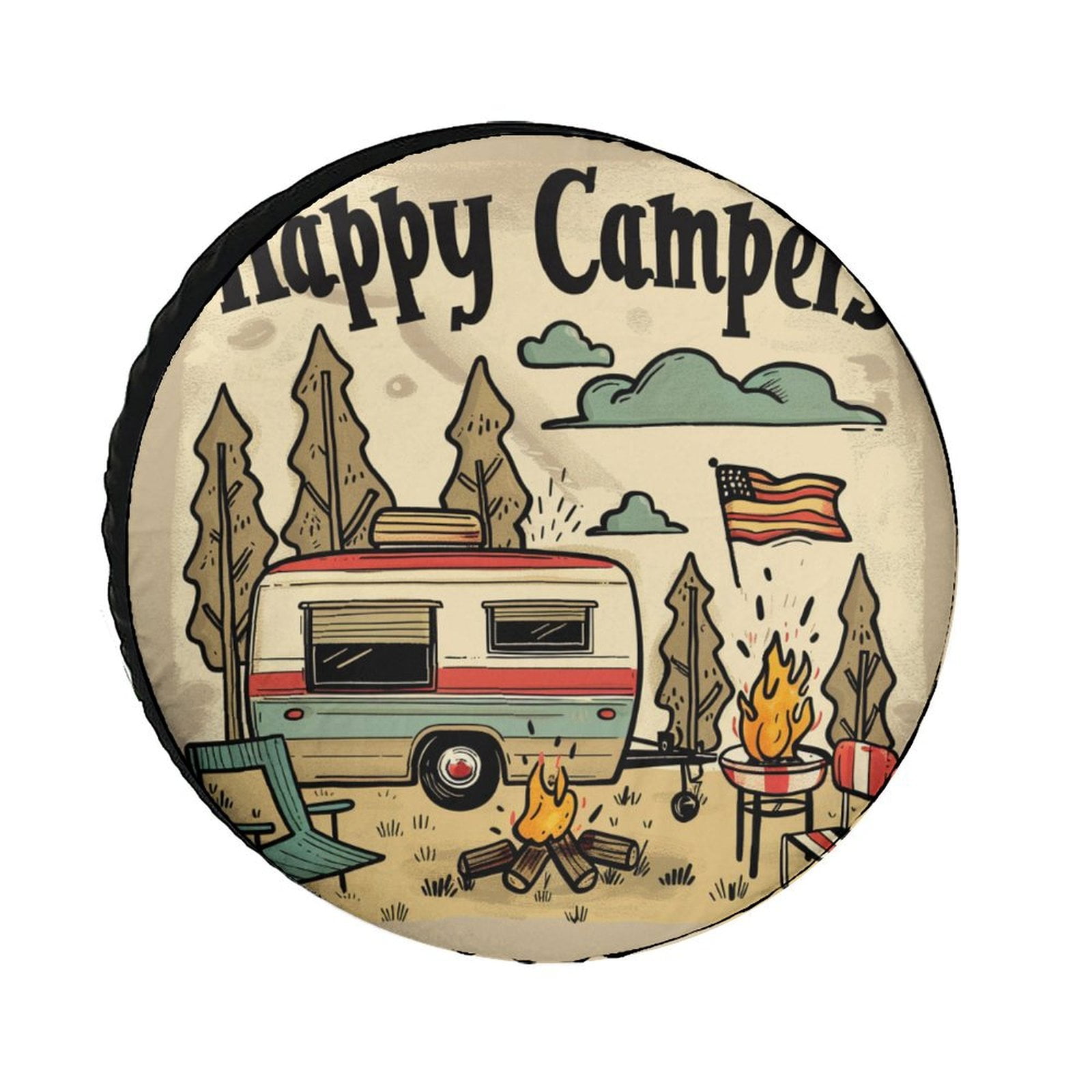 Camper Spare Tire Cover 13 Inch Happy Campers Polyester Universal Spare ...
