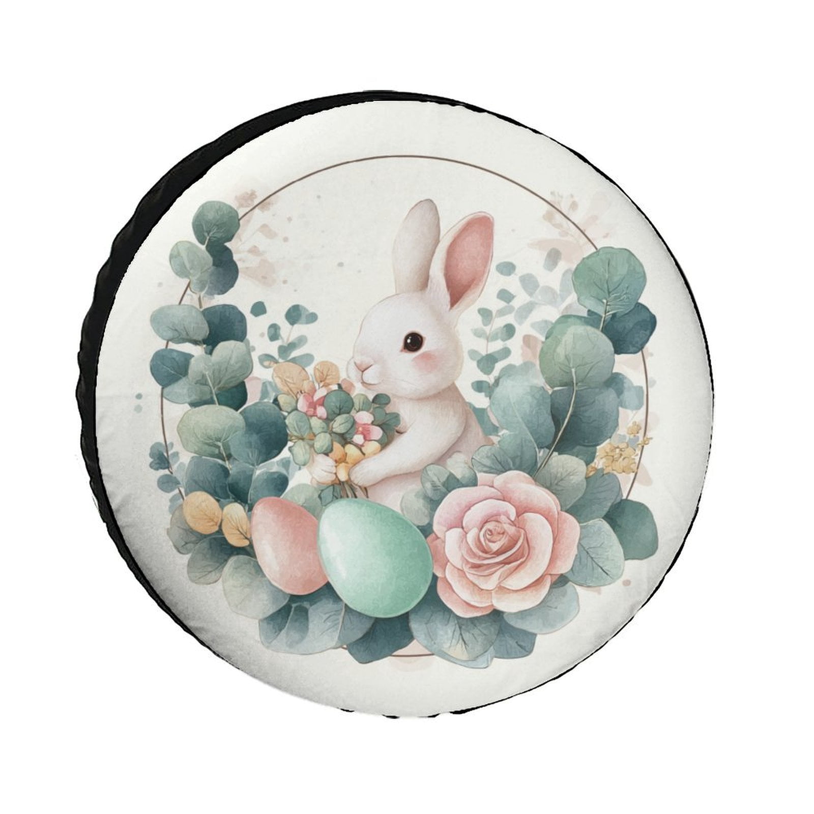 Camper Spare Tire Cover 13inch Cute Rabbits Eucalyptus Watercolor Pink ...