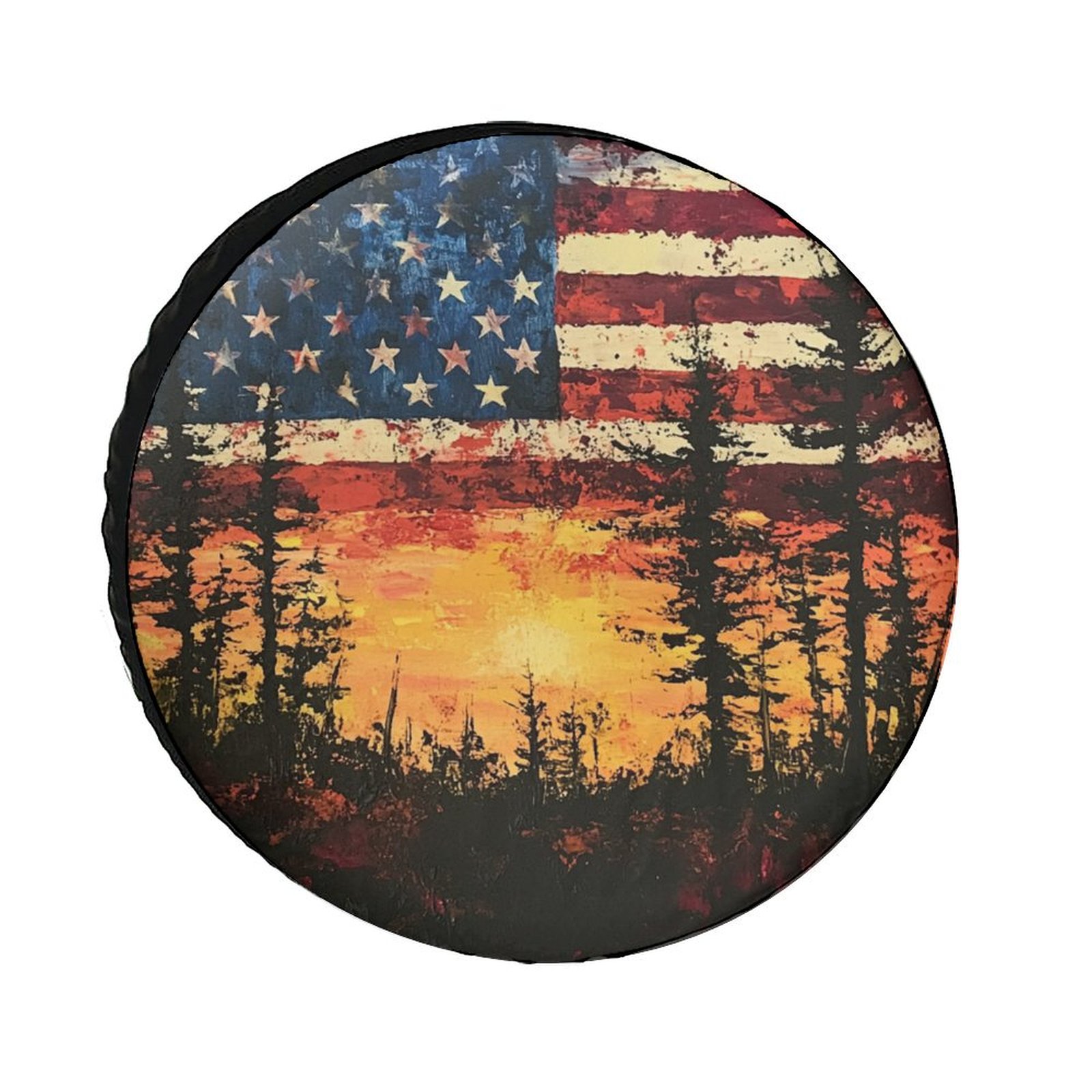 Camper Spare Tire Cover 14inch American Flag Sunset with Pine Trees ...