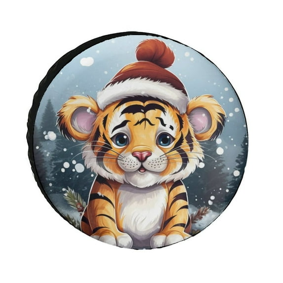 Camper Spare Tire Cover 14inch Cute Cartoon Tiger Wearing Santa Hat ...