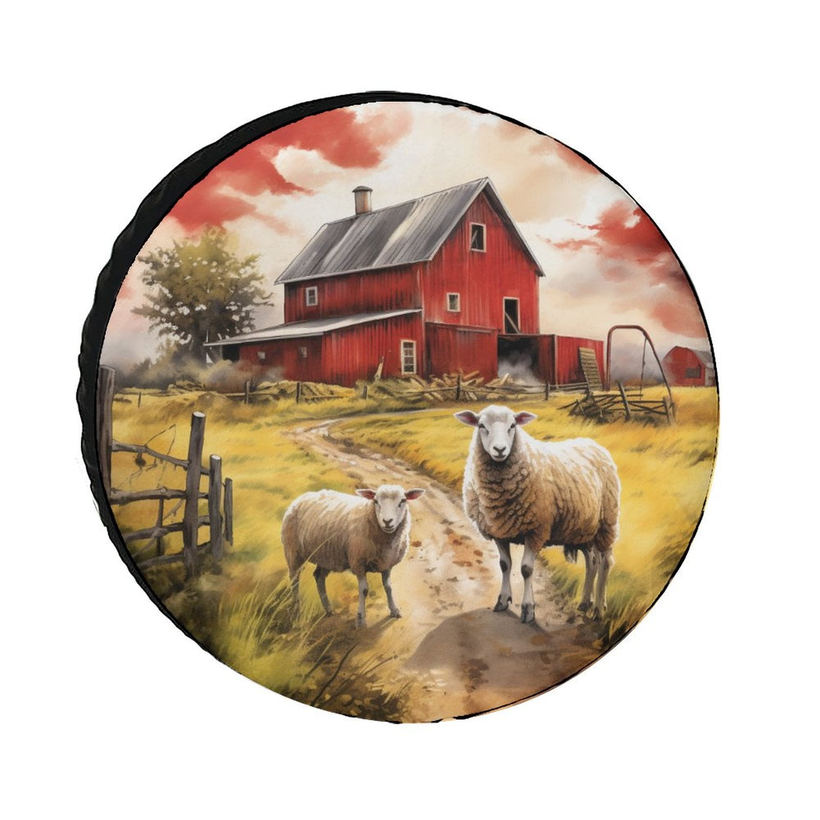 Camper Spare Tire Cover 14inch Farm Sheep Walks By A Red Barn Wheel ...
