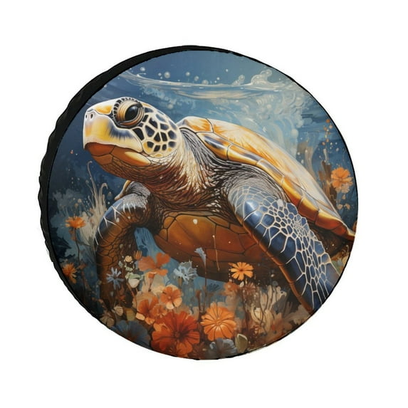 Camper Spare Tire Cover 14inch Oil Painting of A Sea Turtle with Coral ...