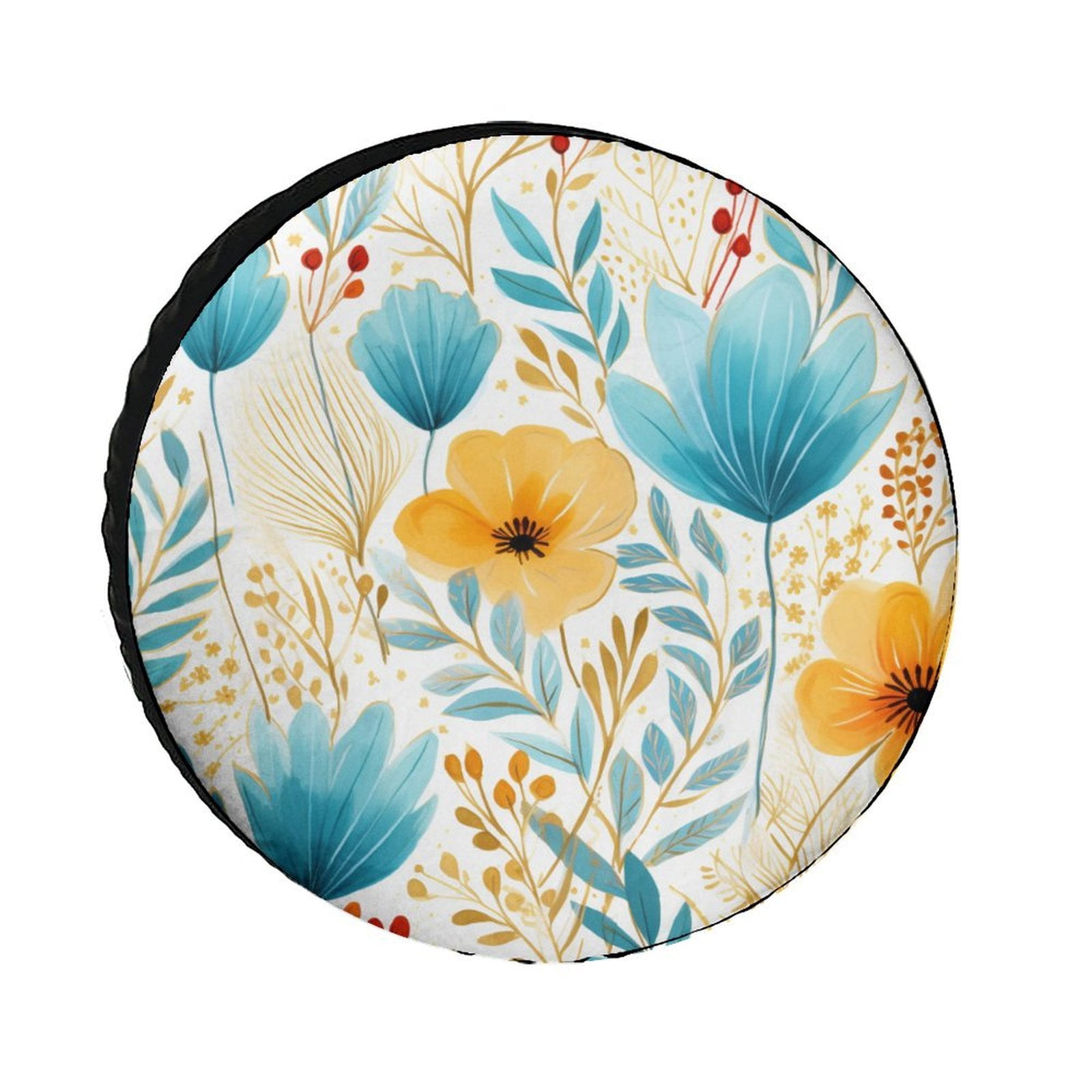 Camper Spare Tire Cover Blue Yellow Watercolor Floral Winter Design ...