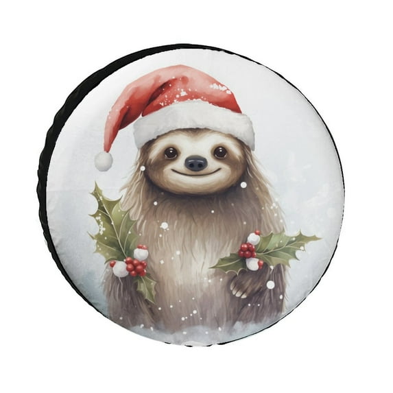 Camper Spare Tire Cover Cute Cartoon Sloth Wear Santa Hat in Snowing ...