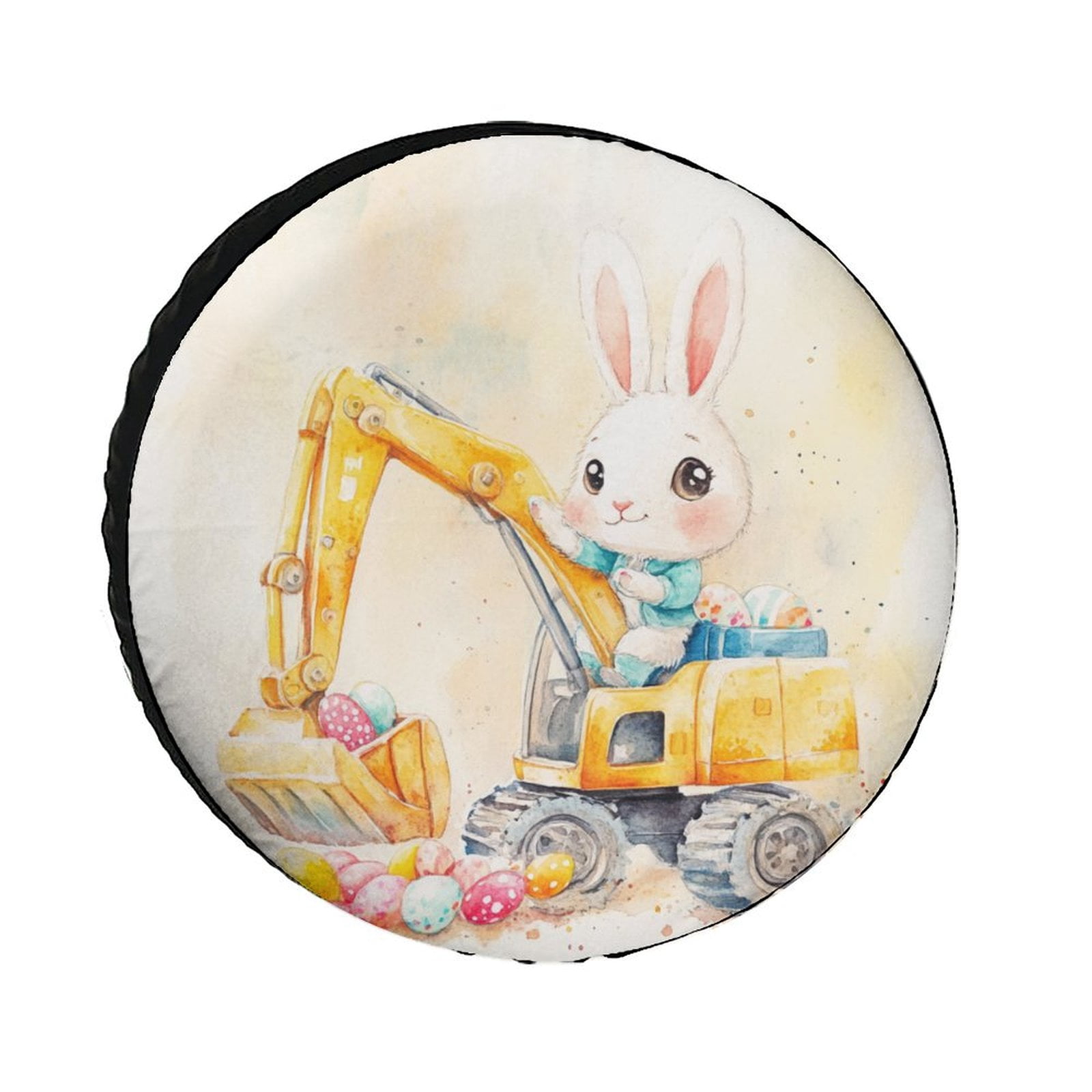 Camper Spare Tire Cover Easter Bunny with A Yellow Excavator Wheel Tire ...